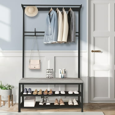 Coat Rack with Shoe Storage, Hall Tree with Storage Bench, 5 in 1 ...