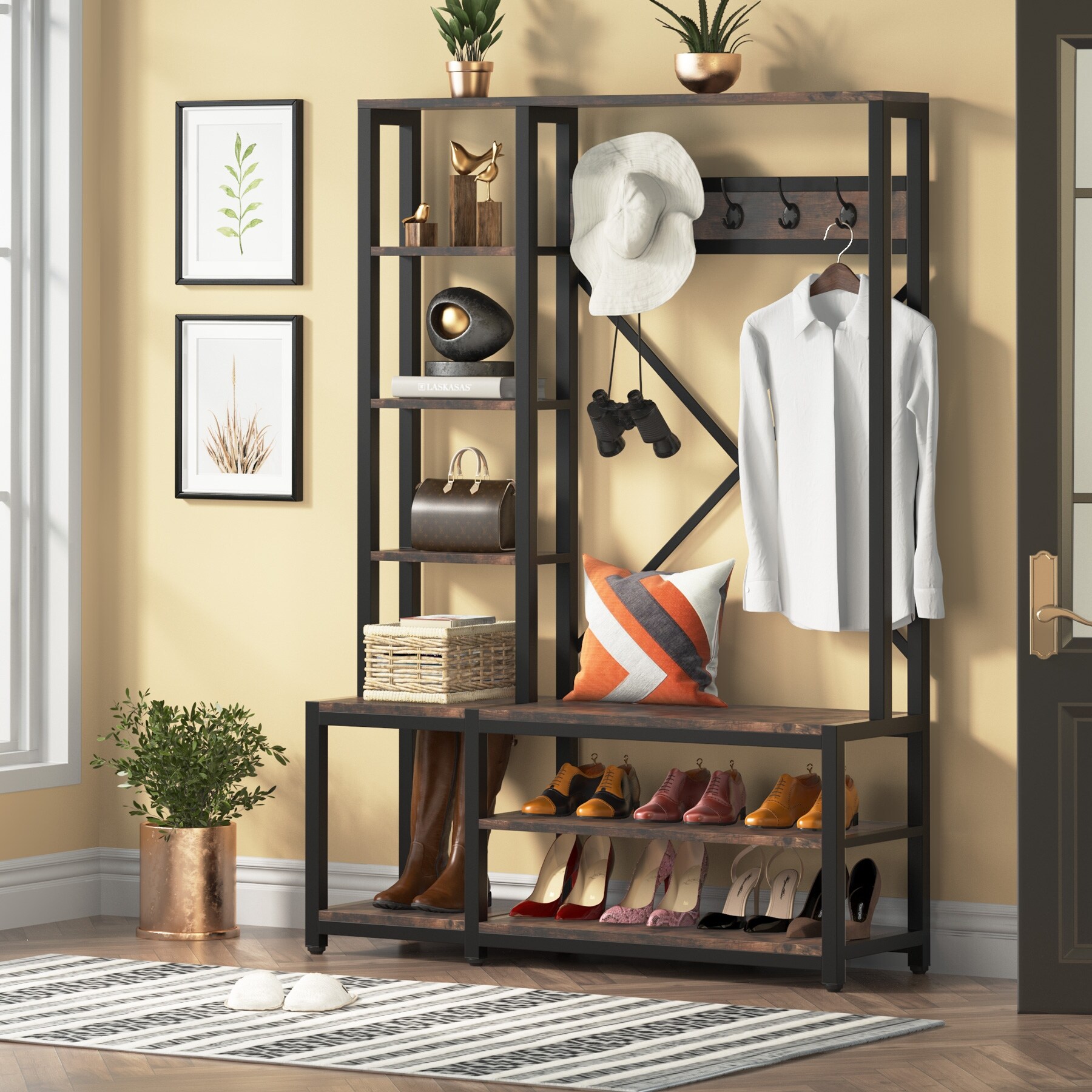 4-in-1 Entryway Hall Tree with Side Storage Shelves - Walmart.com