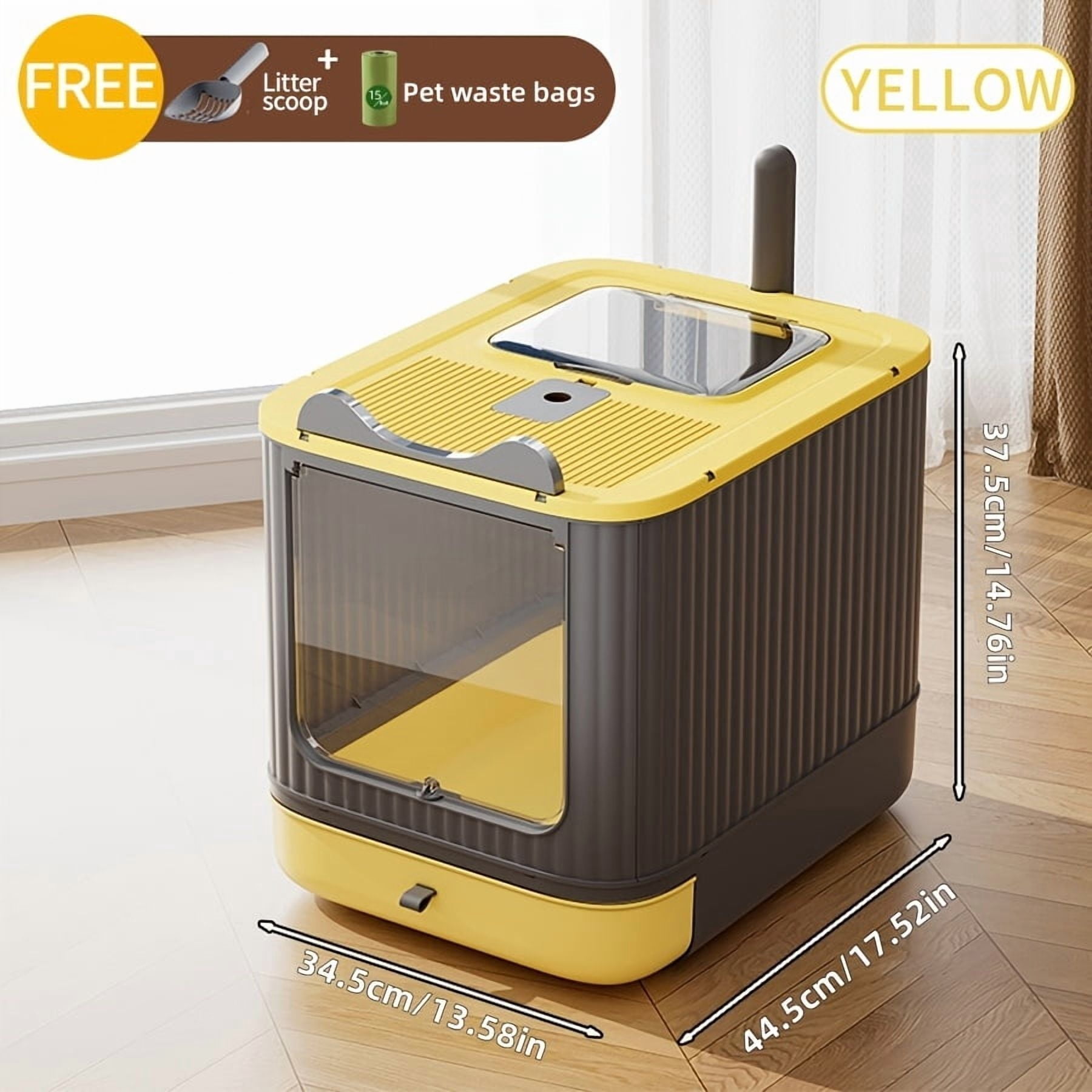 4-in-1 Extra Large Enclosed Cat Litter Box, Drawer Type, Double Door ...