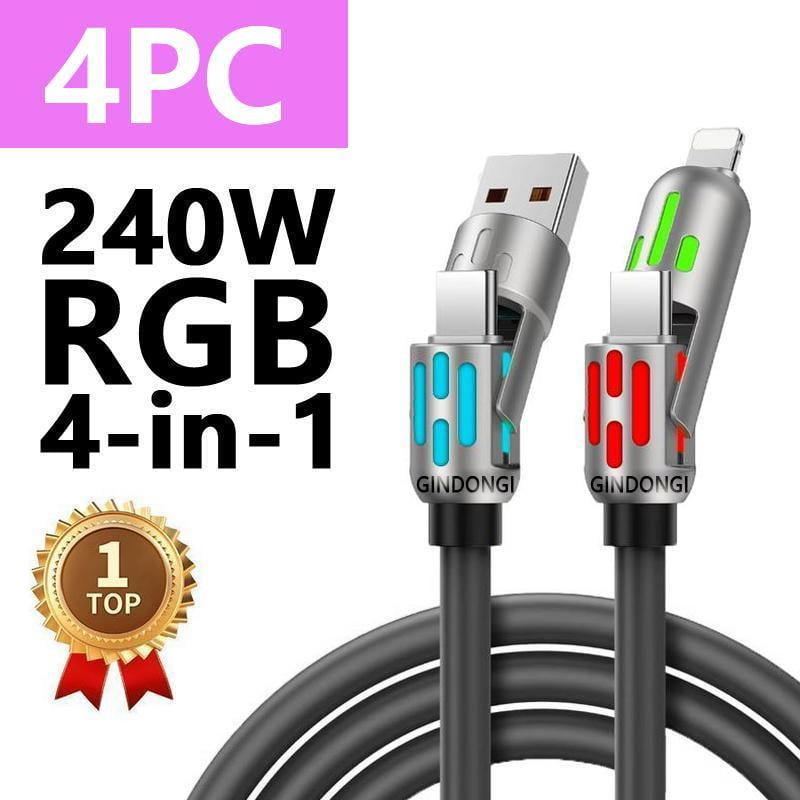 4-in-1 Fast Charging Cable (4-Pack) - 240W Max, USB-A/Type-C/Lightning ...