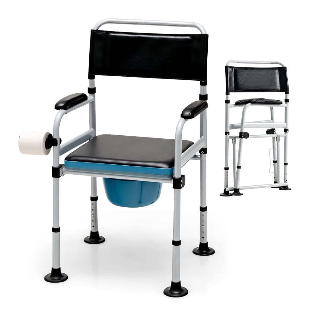 4-in-1 Folding Bedside Commode,Height Adjustable Bedside Toilet, 440lbs ...