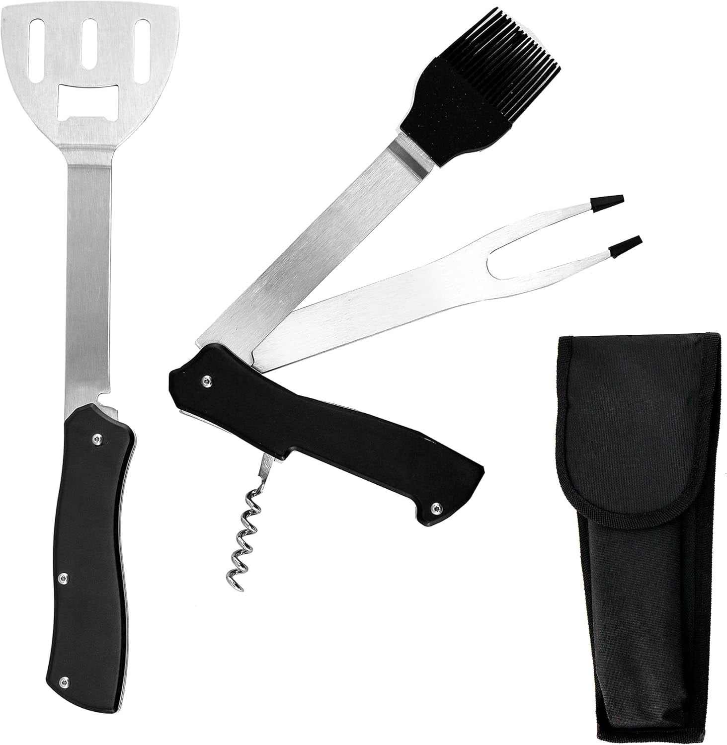 4-in-1 Folding Camping Grilling Tool - Turner Spatula, Grill Brush ...