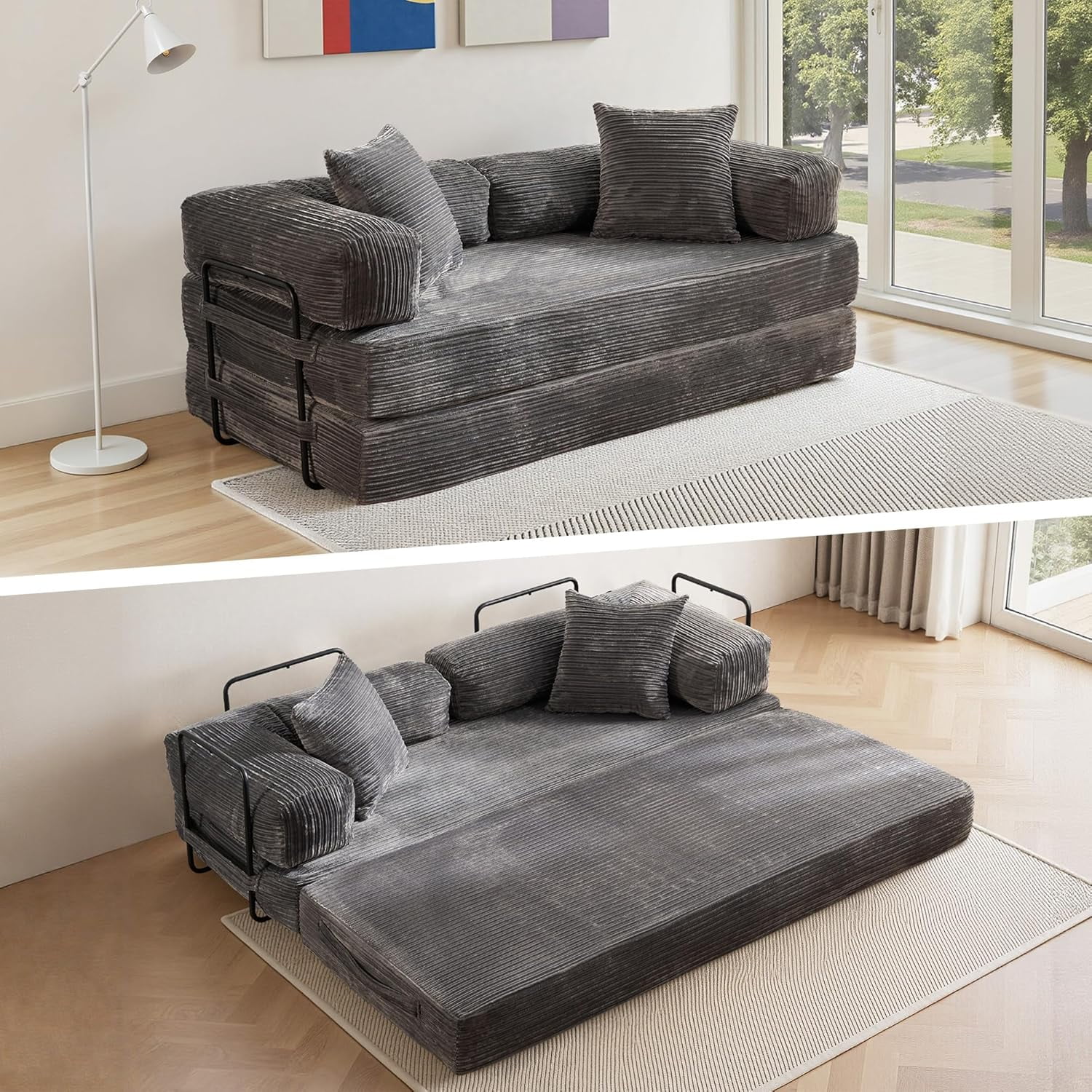 4-in-1 Folding Convertible Sofa Bed, 81" Boneless Couch with Pillow ...