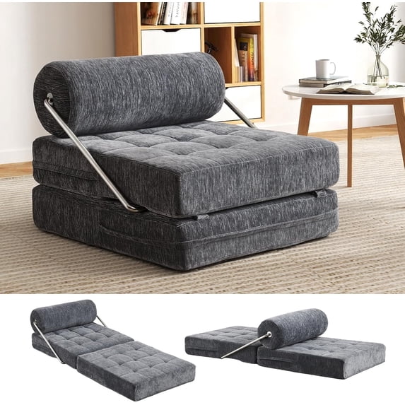 4-in-1 Folding Sofa Bed, Easy Assembly Chenille Boneless Couch ...