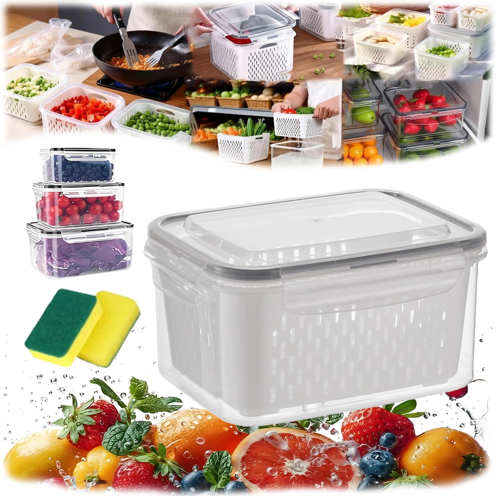 4 in 1 Food Storage Container Fruit Storage Containers Produce Storage ...