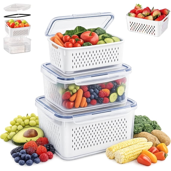 4 in 1 Food Storage Container, Multipurpose Large Fruit Containers ...