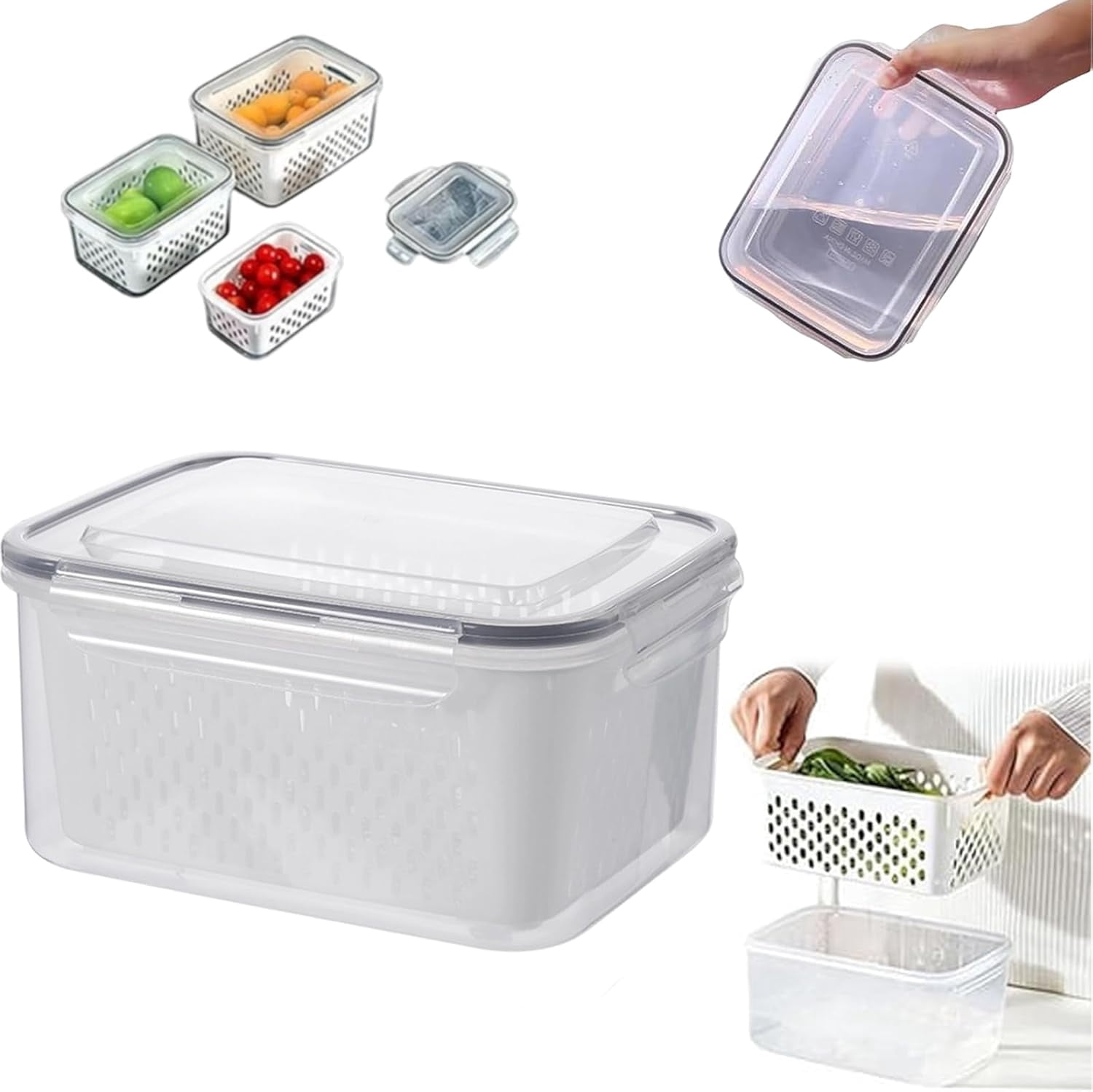 4-in-1 Food Storage Container with Removable Drain Basket, Airtight ...