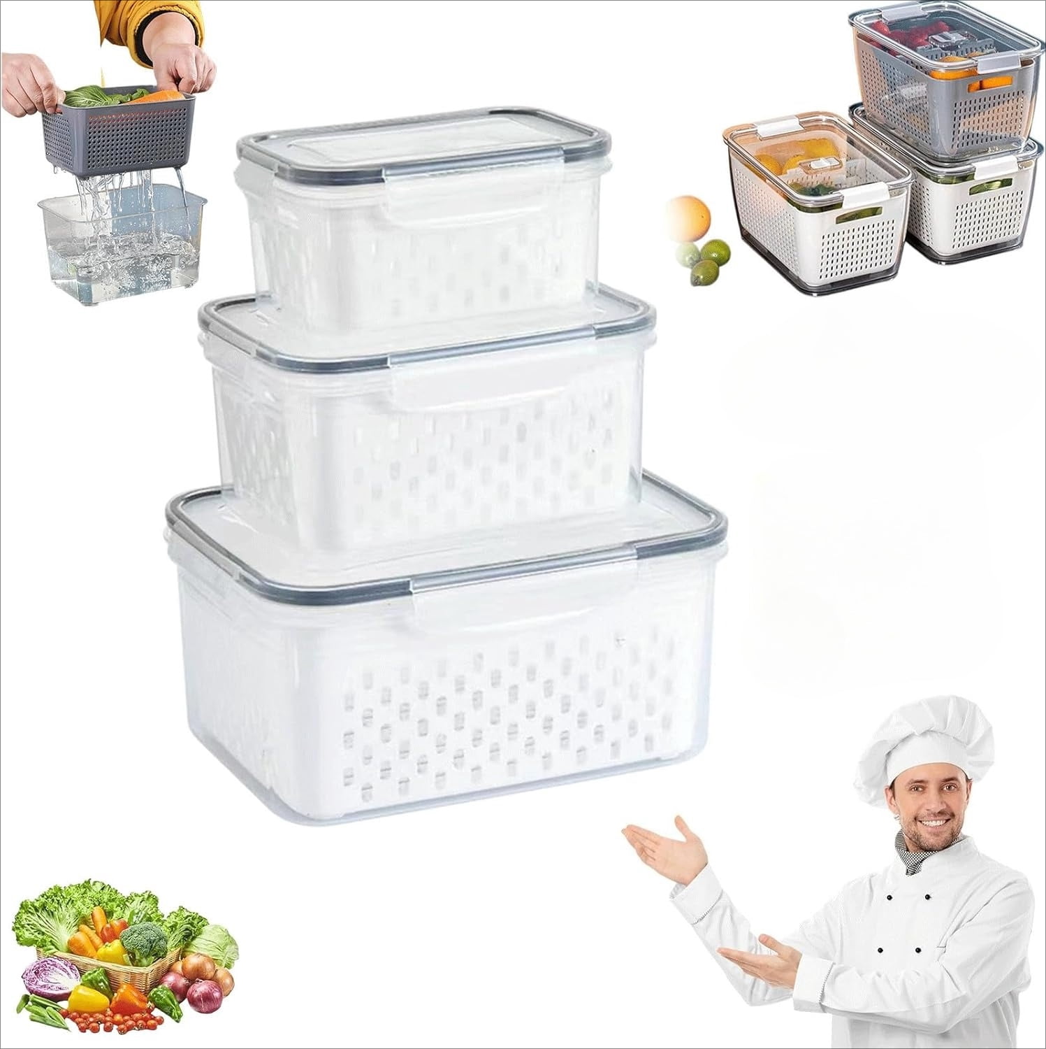 4-in-1 Fruit Storage Containers for Fridge, Transparent Plastic Food ...