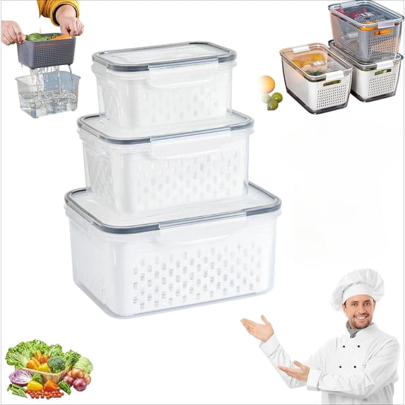 4-in-1 Fruit Storage Containers for Fridge, Transparent Plastic Food ...