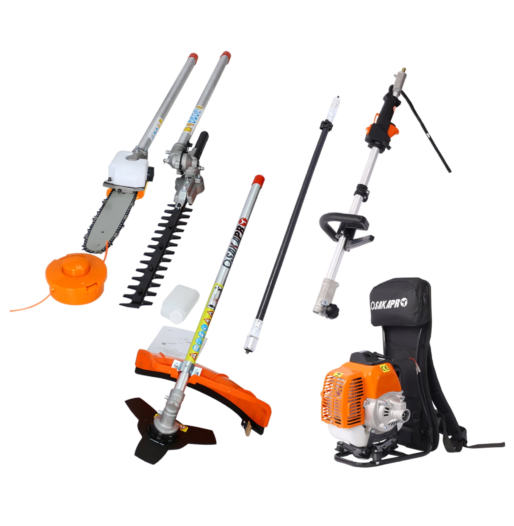 4 in 1 Gas Trimmer System, 52CC Backpack Brush Cutter, Pole Saw, Hedge ...