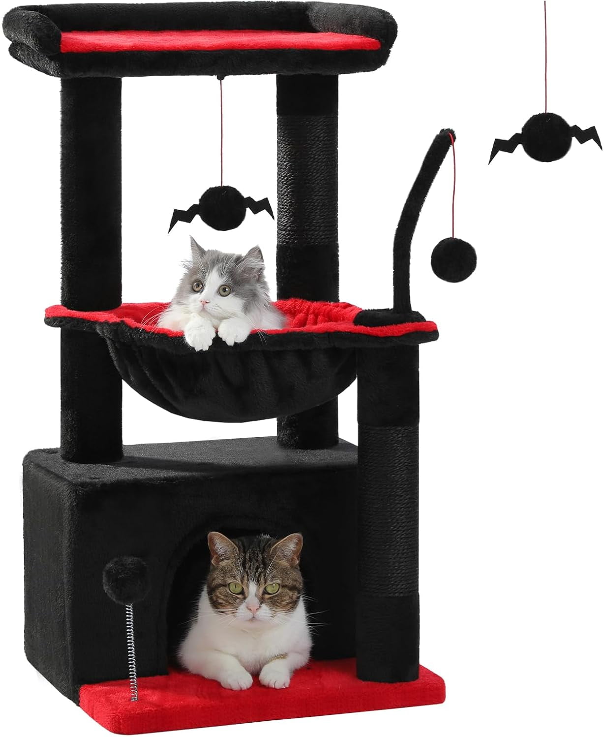 4-in-1 Gothic Cat Tree, 33'' Cat Tower for Indoor Cats with Large Cat ...