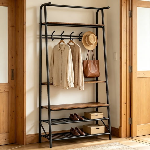 4-in-1 Hall Tree Coat Rack with Shoe Storage Bench, Freestanding ...