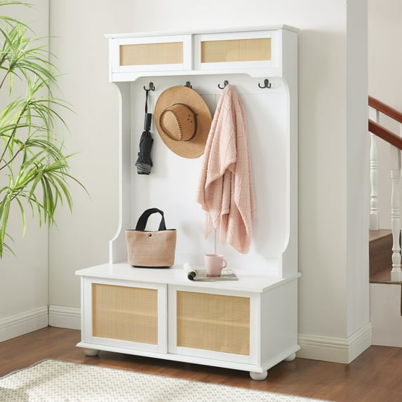 4-in-1 Hall Tree with Storage Bench, Multi-functional Coat Rack with 4 ...