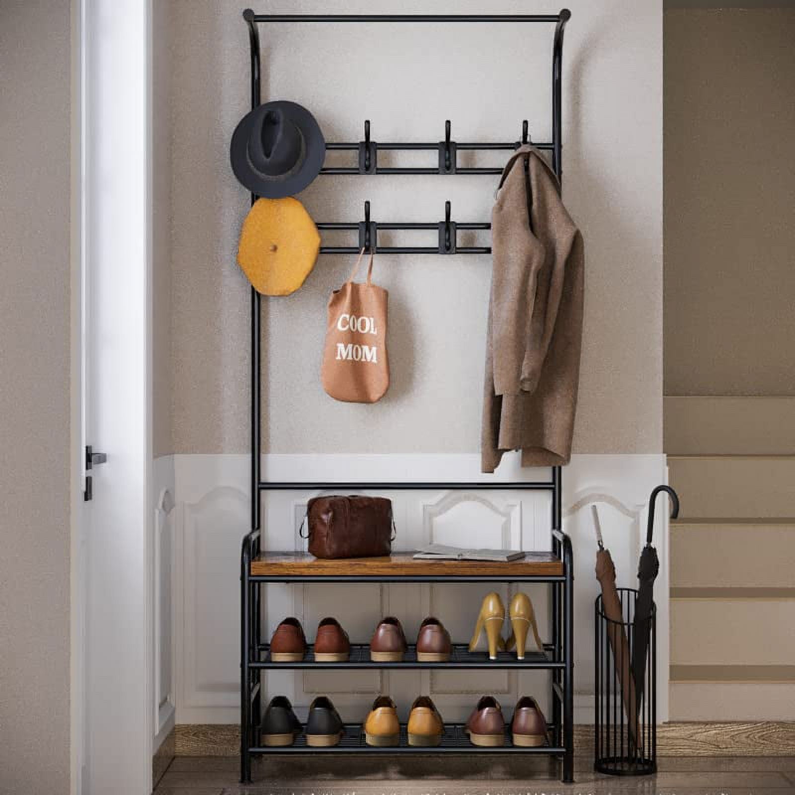 4-in-1 Hall Tree Storage with Bench for Entryway, 8 Sturdy Hooks ...