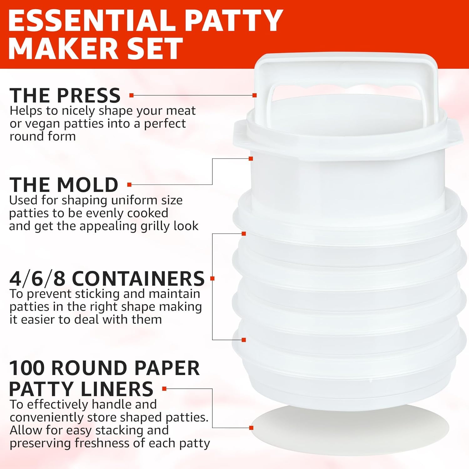 4-in-1 Hamburger Press Patty Maker - Burger Mold & Patty Press with 10 ...