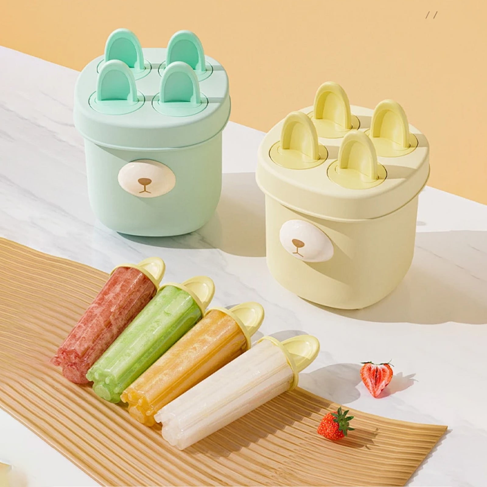 4-in-1 Ice Cream Popsicle Mold Set - Homemade Popsicle Maker with Lid ...