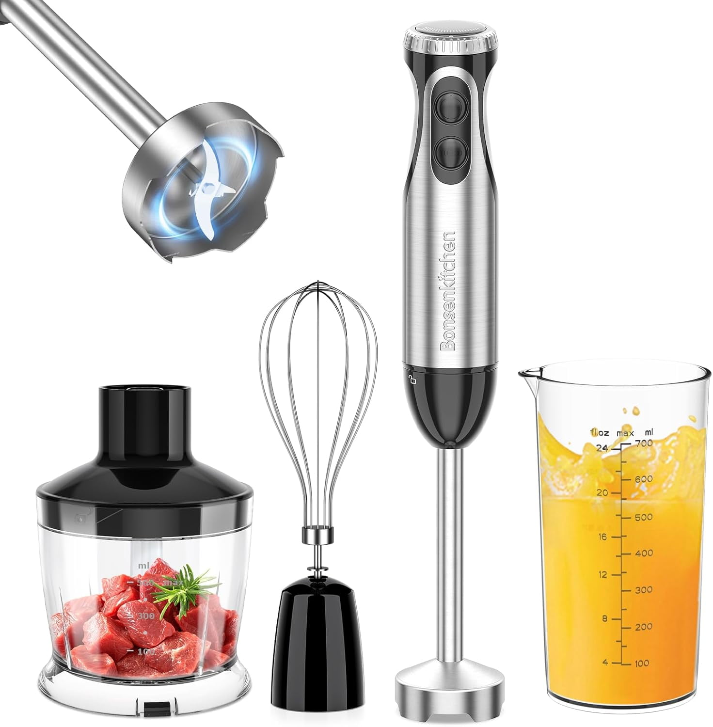 4-in-1 Immersion Blender Handheld, 20 Speeds Hand Blender with Turbo ...