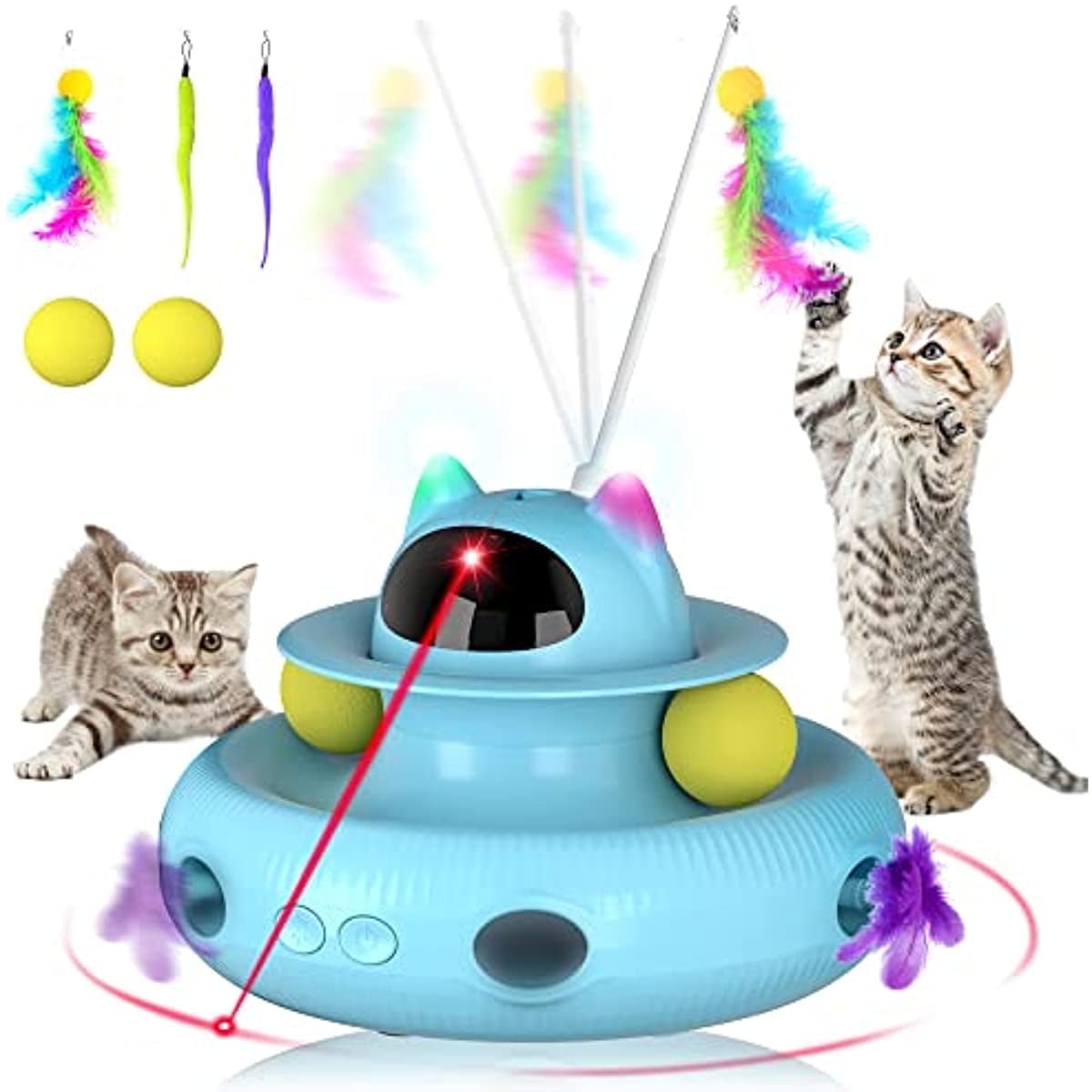 Cornmi 4-in-1 Indoor Interactive Cat Toy, USB Rechargeable, Laser ...
