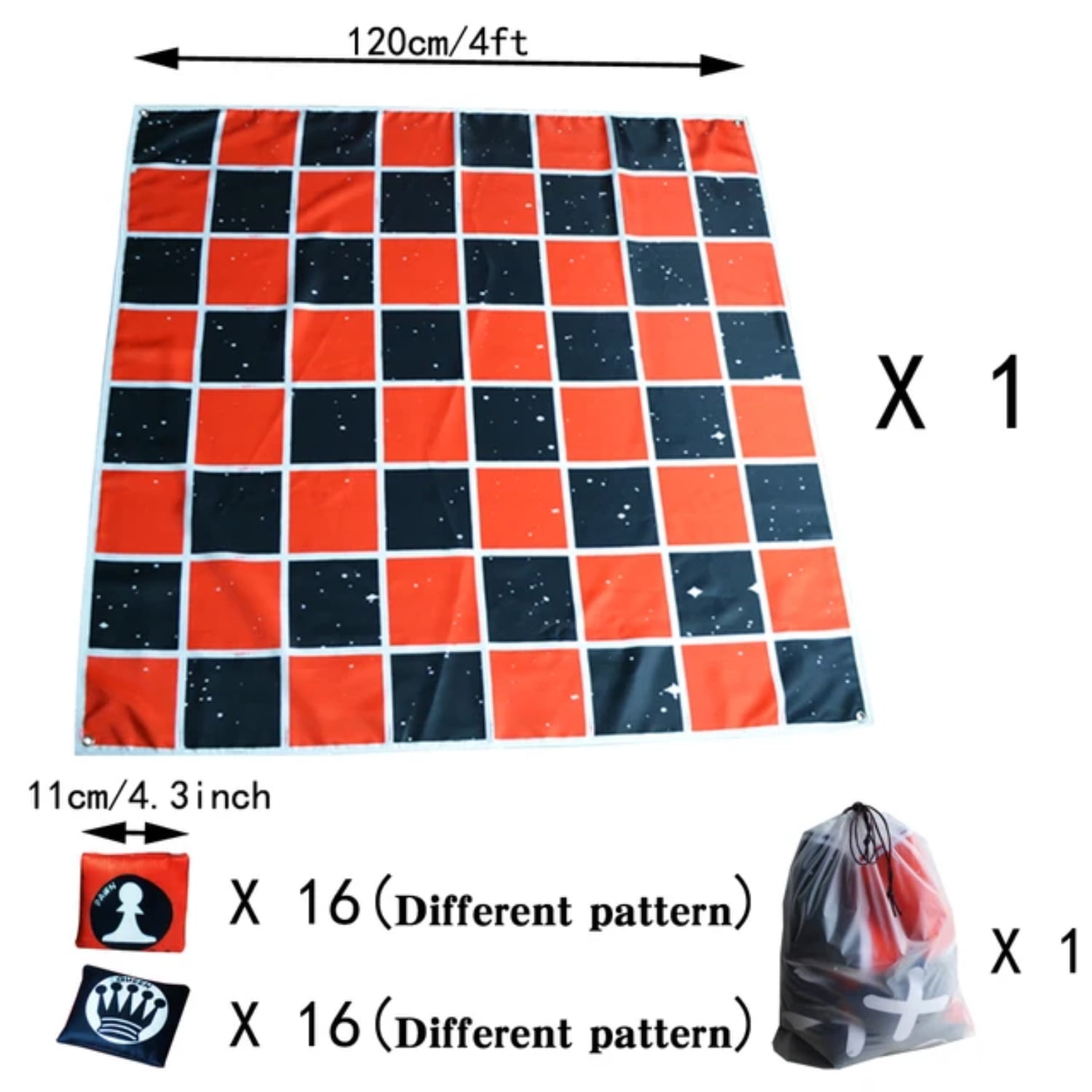 4-in-1 Jumbo Chess Board Game - 4FT Giant Tic Tac Toe Checkers & More ...