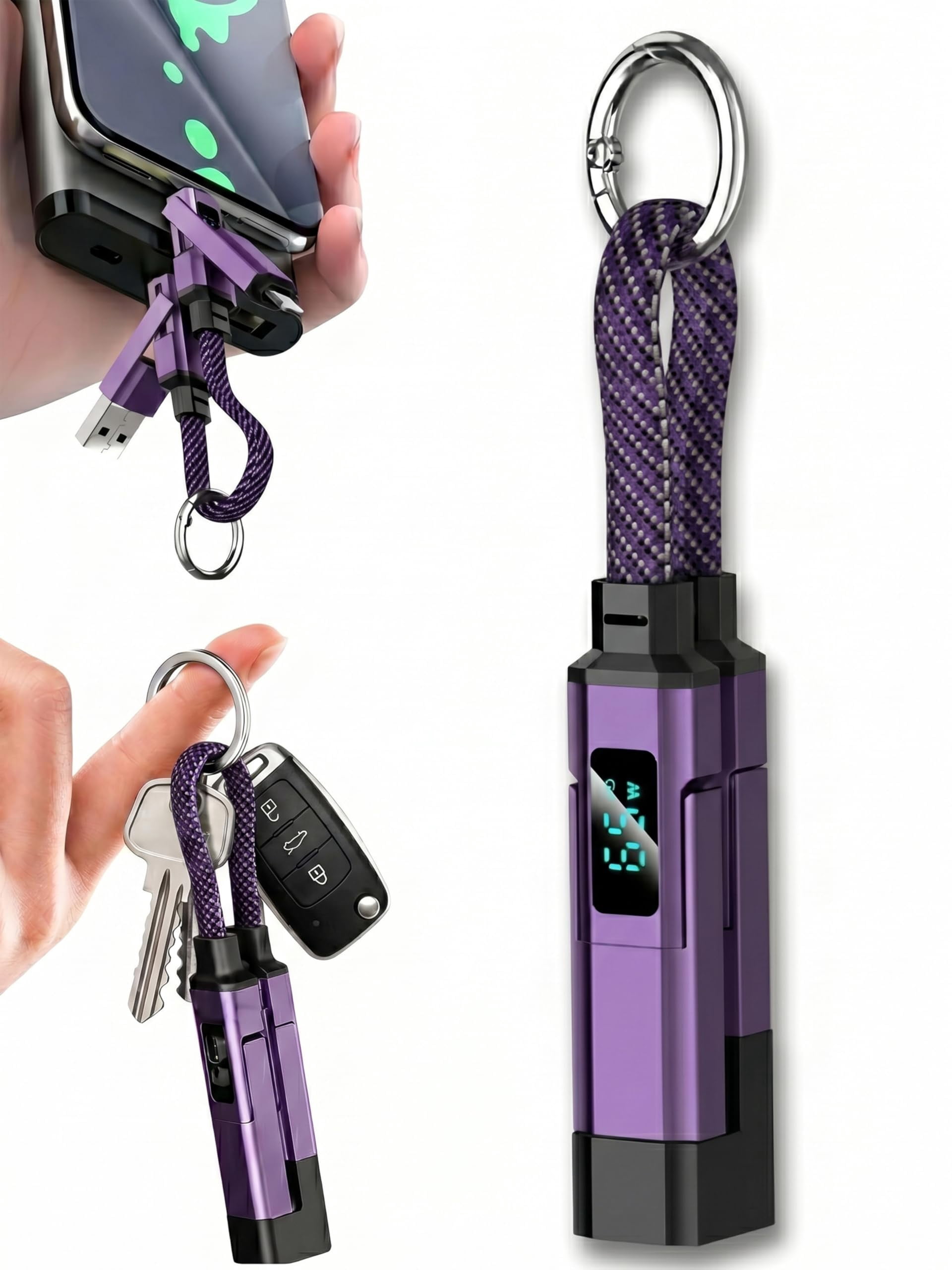 4-in-1 Keychain Charging Cable with Smart LED Display, 60W Fast ...