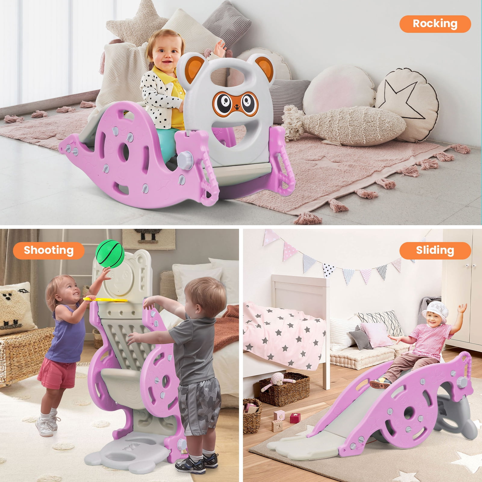4-in-1 Kids Slide Rocking Toy, Portable Combination Slide for Children ...