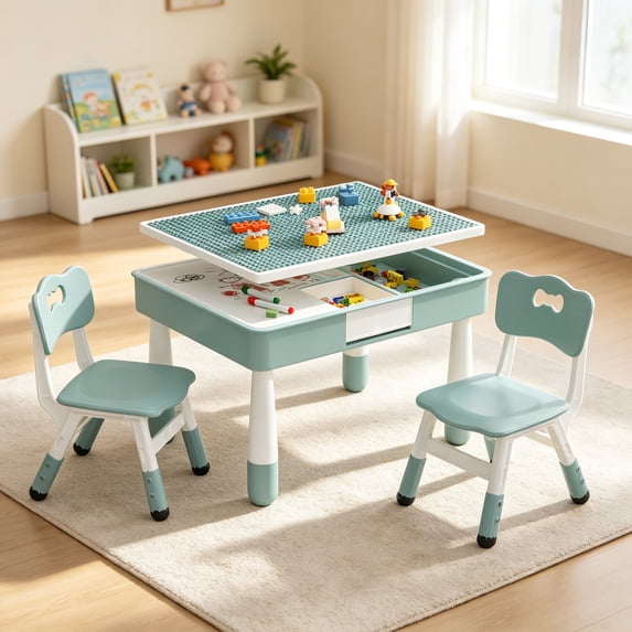 4-in-1 Kids Table Set with 2 Adjustable Chairs Double-Sided Graffiti ...