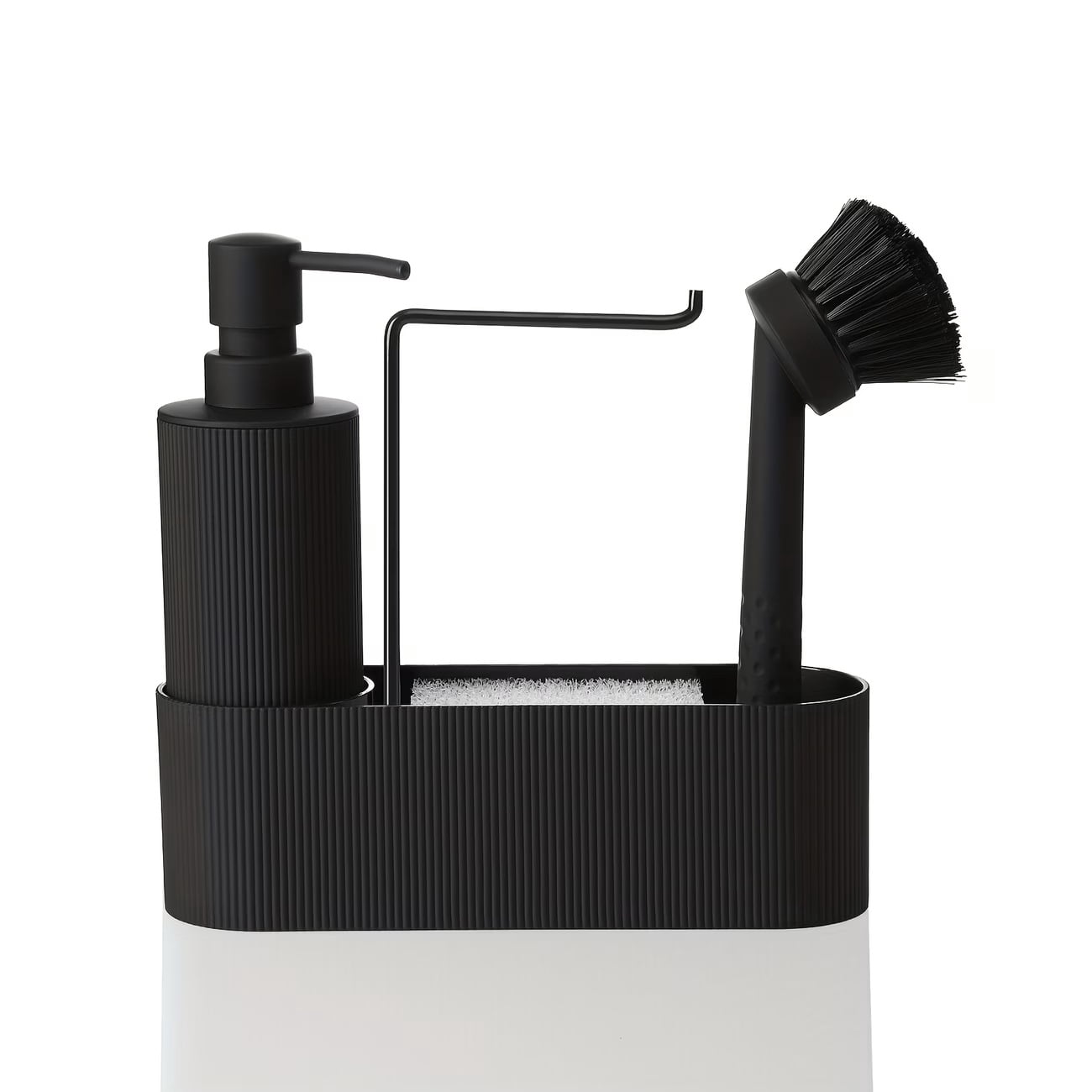 4-in-1 Kitchen Soap Dispenser Set - Modern Black Striped Cleaning Combo ...
