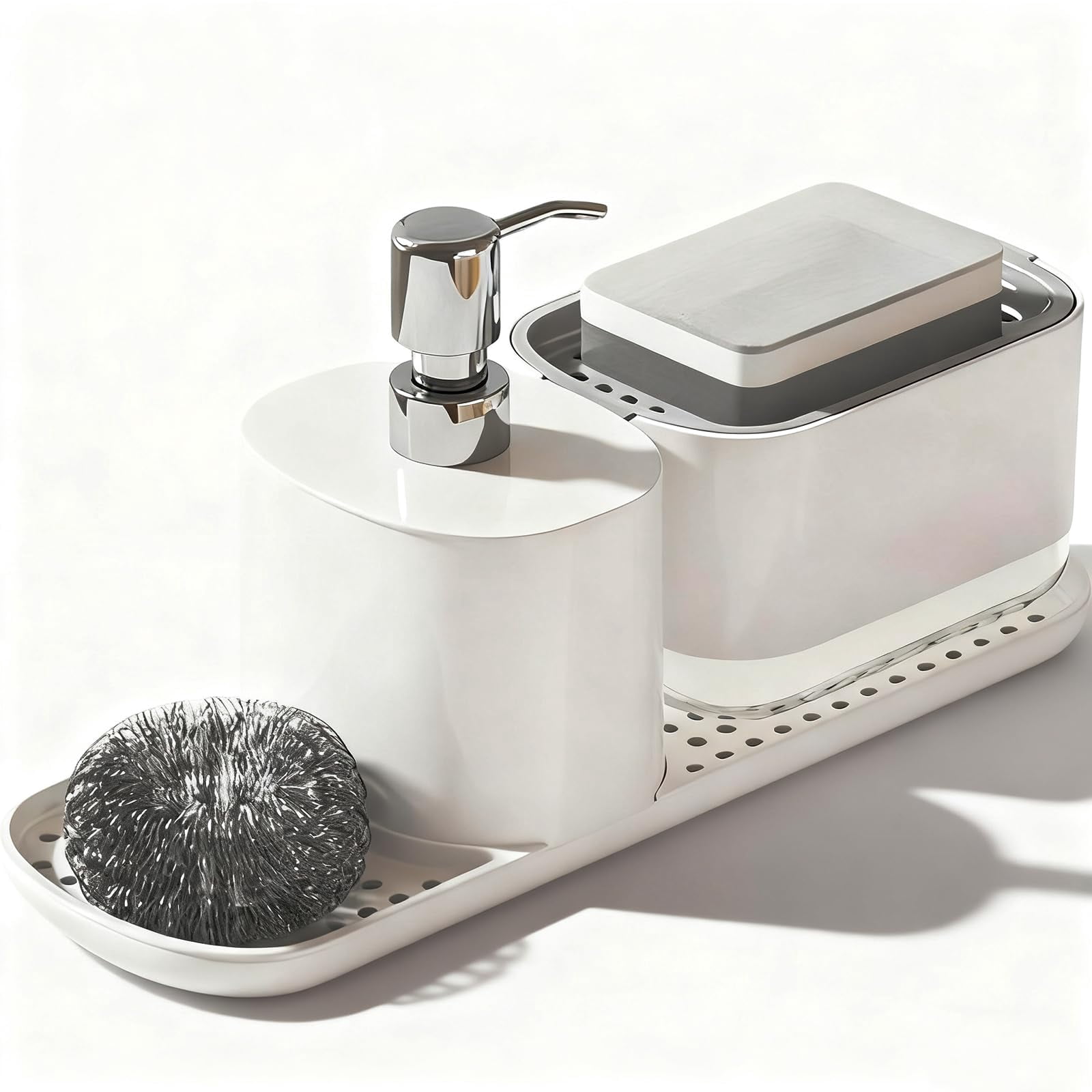 4-in-1 Kitchen Soap Dispenser Set with Tray | Dual Chamber for Hand ...