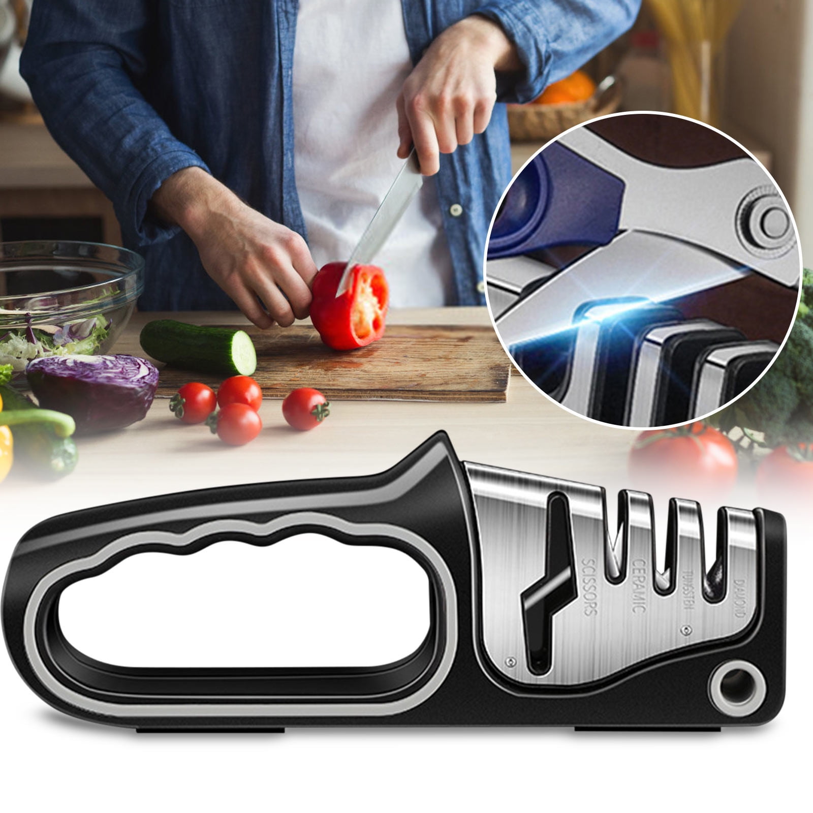 4-in-1 Knife and Scissors Sharpener - 4 Stage Knife Sharpener，Kitchen Knife Scissor Sharpener to ...