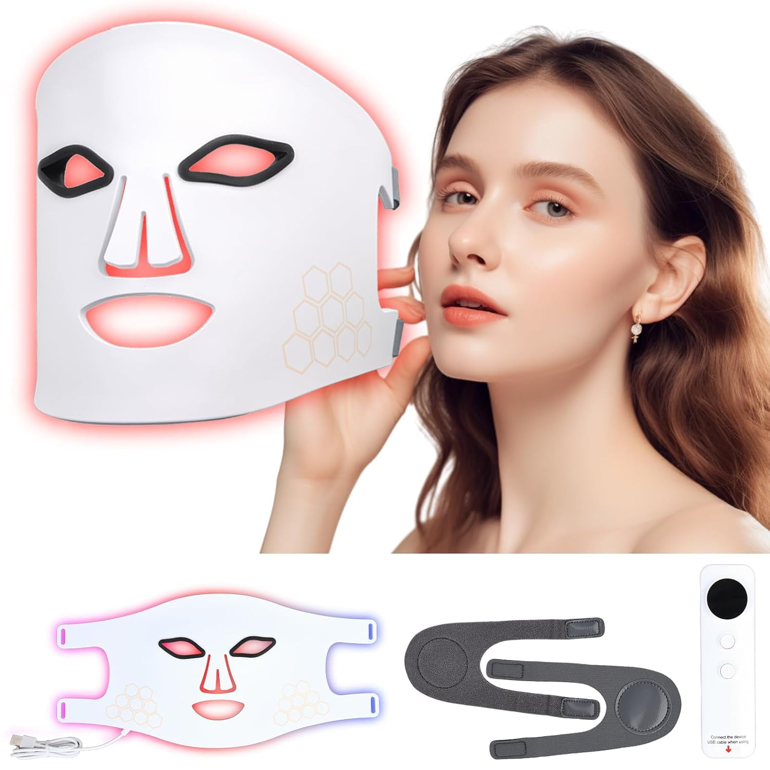 4-in-1 LED Face Mask with Remote Control | Red & Blue Light for Acne ...