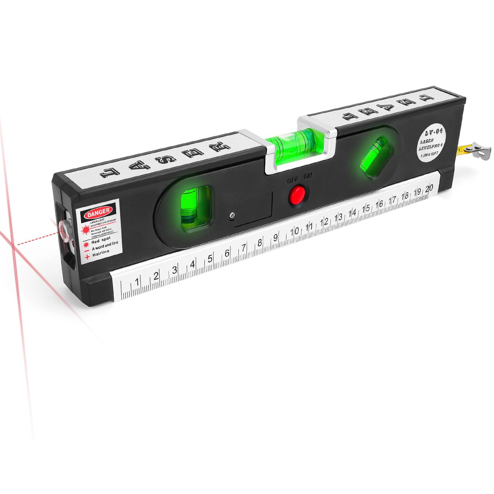 4-in-1 Laser Level with 3 LED Light,Multifunctional Torpedo Level 100Ft ...