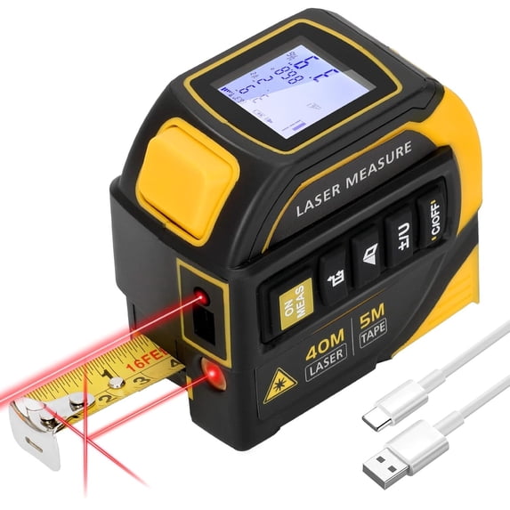 4-in-1 Laser Tape Measure with Level and Crosshairs, 16FT AutoLock ...