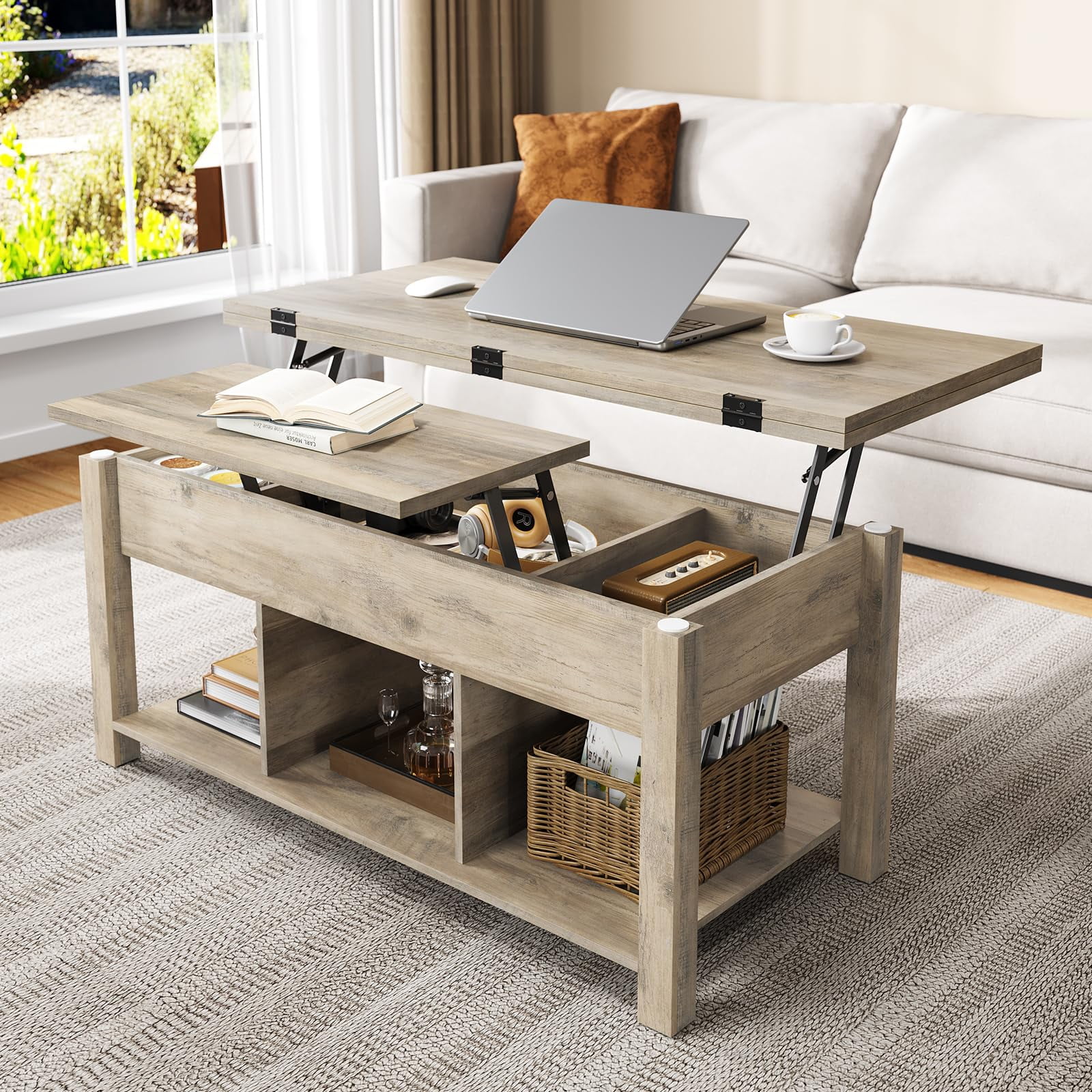 Rustic 4 in 1 Lift Top Coffee Table with Hidden Storage Compartments ...