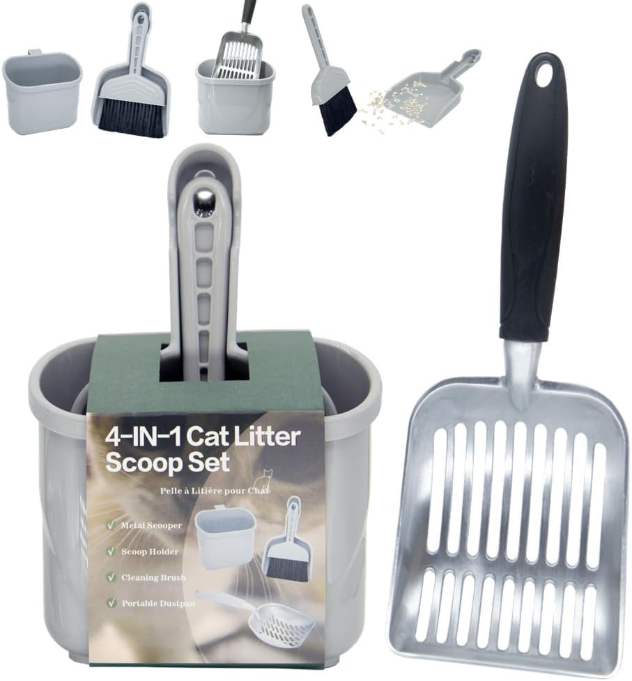 4-in-1 Litter Scoop with Holder, Litter Box Organizer Cleanup Kit ...