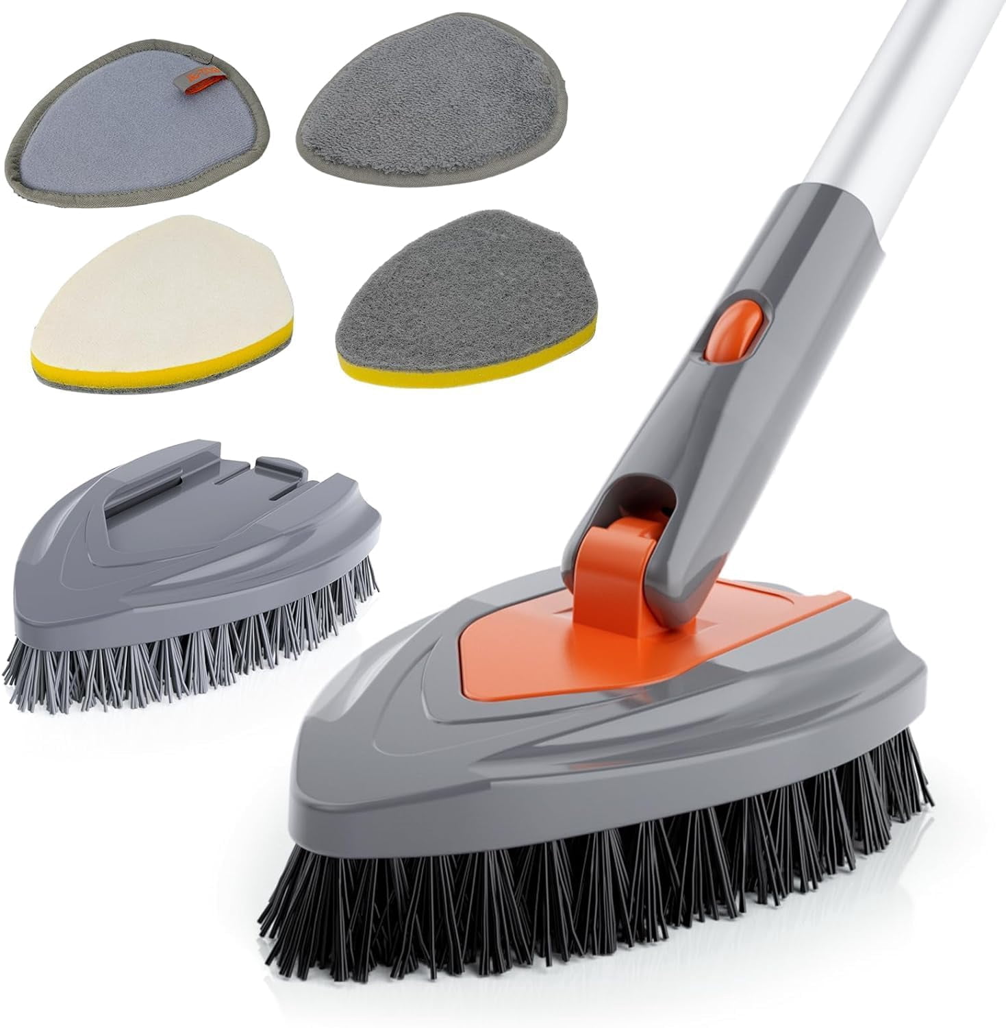 4-in-1 Long-Handled Tub Scrubber-Versatile Bathroom Cleaning Brush with ...