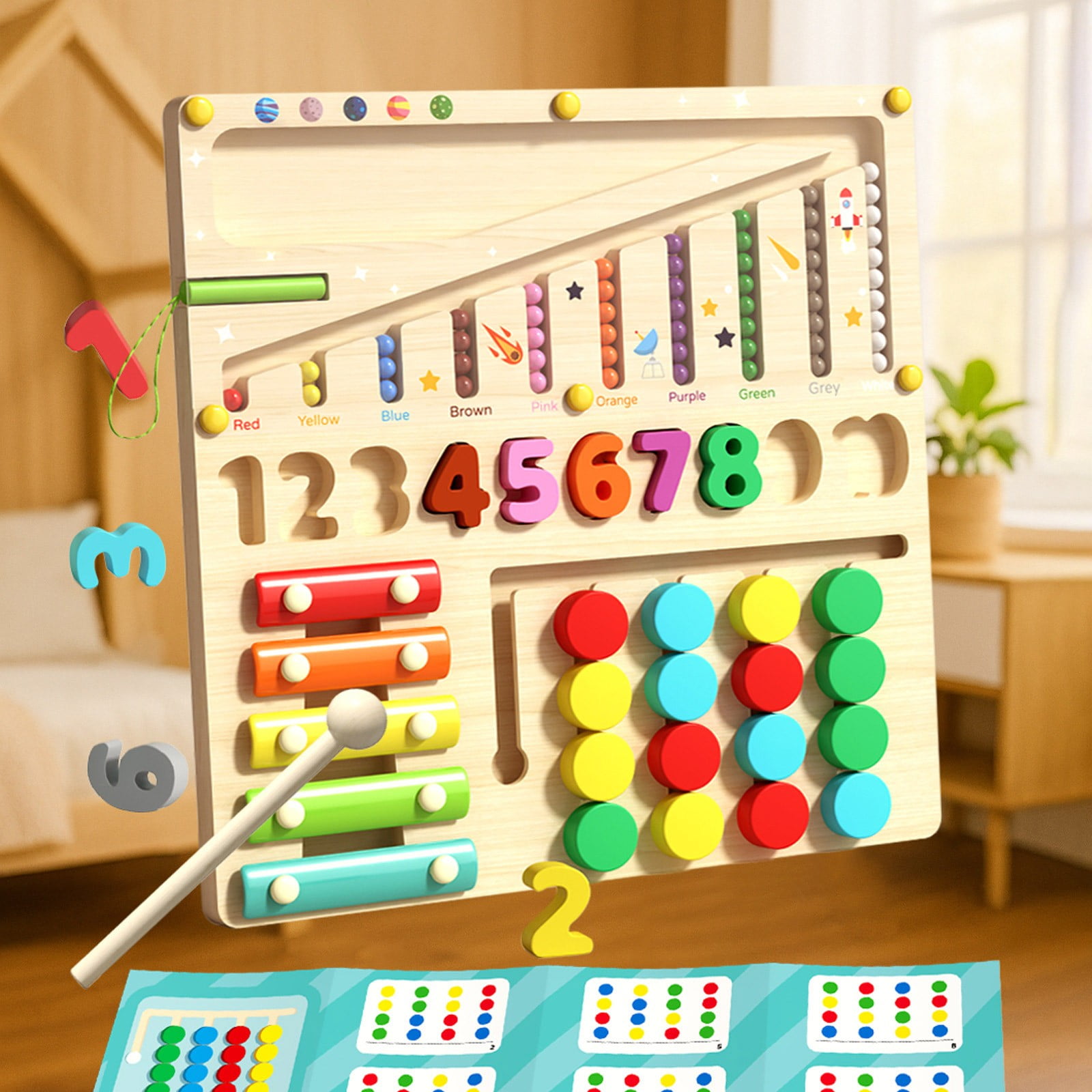 4-in-1 Magnetic Multifunctional Wooden Toys Board,Colored Bead Sorting ...