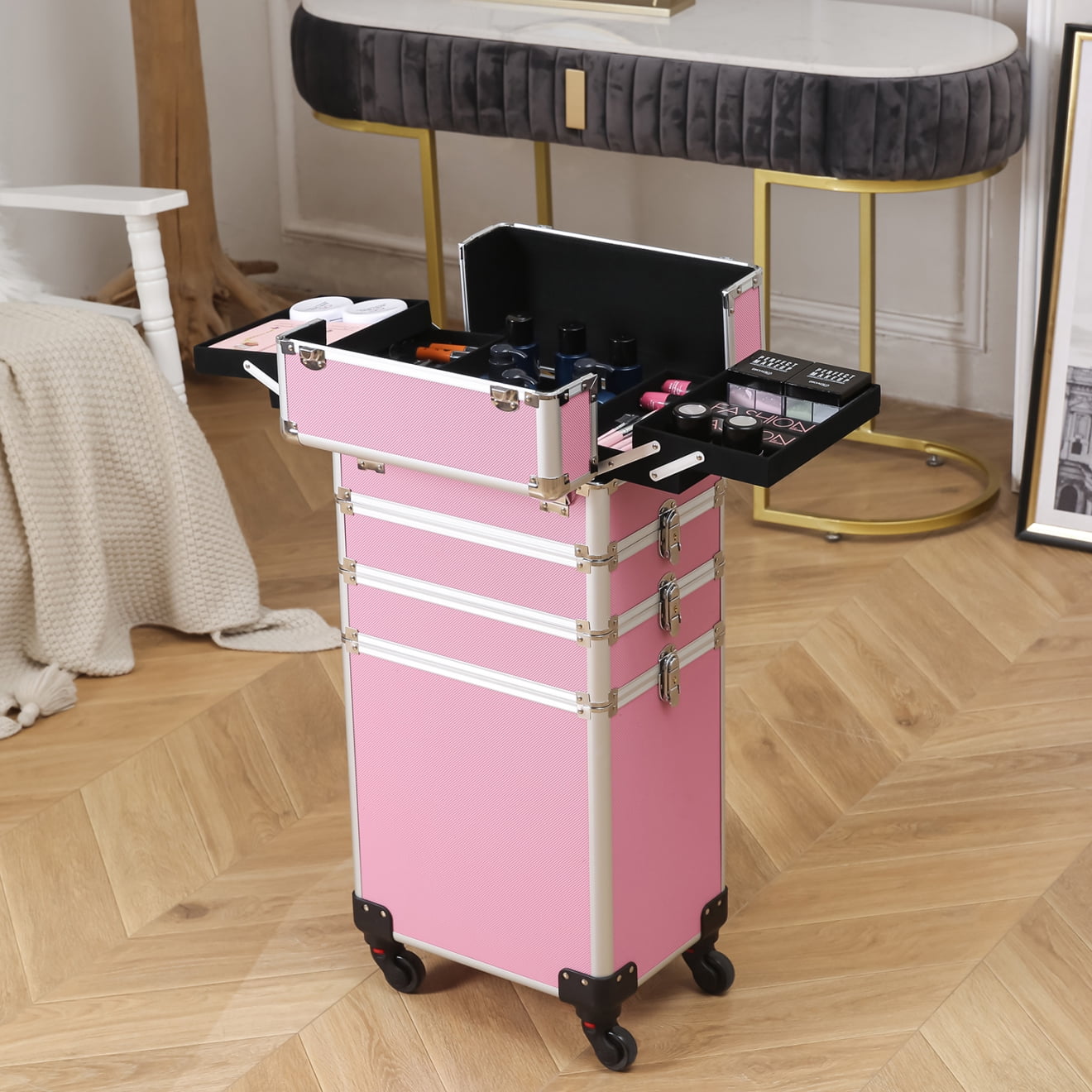 4 in 1 Makeup Case Organizer Box Professional Multi-Purpose Aluminum ...