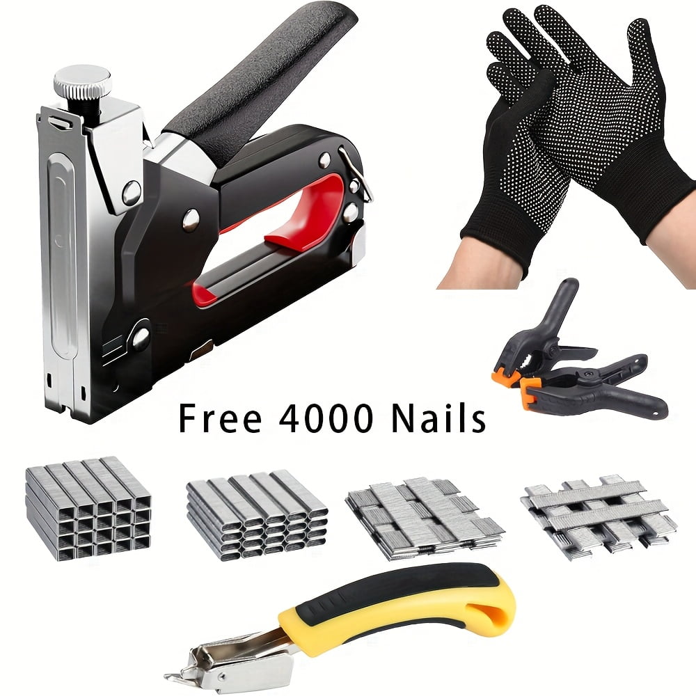 4-in-1 Manual Nail Gun & Stapler Combo - Heavy-Duty Handheld Pneumatic ...
