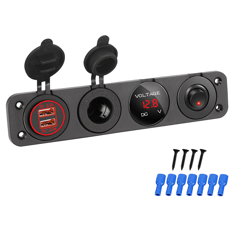 4 in 1 Marine Switch Panel 12V Dual USB Charger Socket Power Outlet LED ...