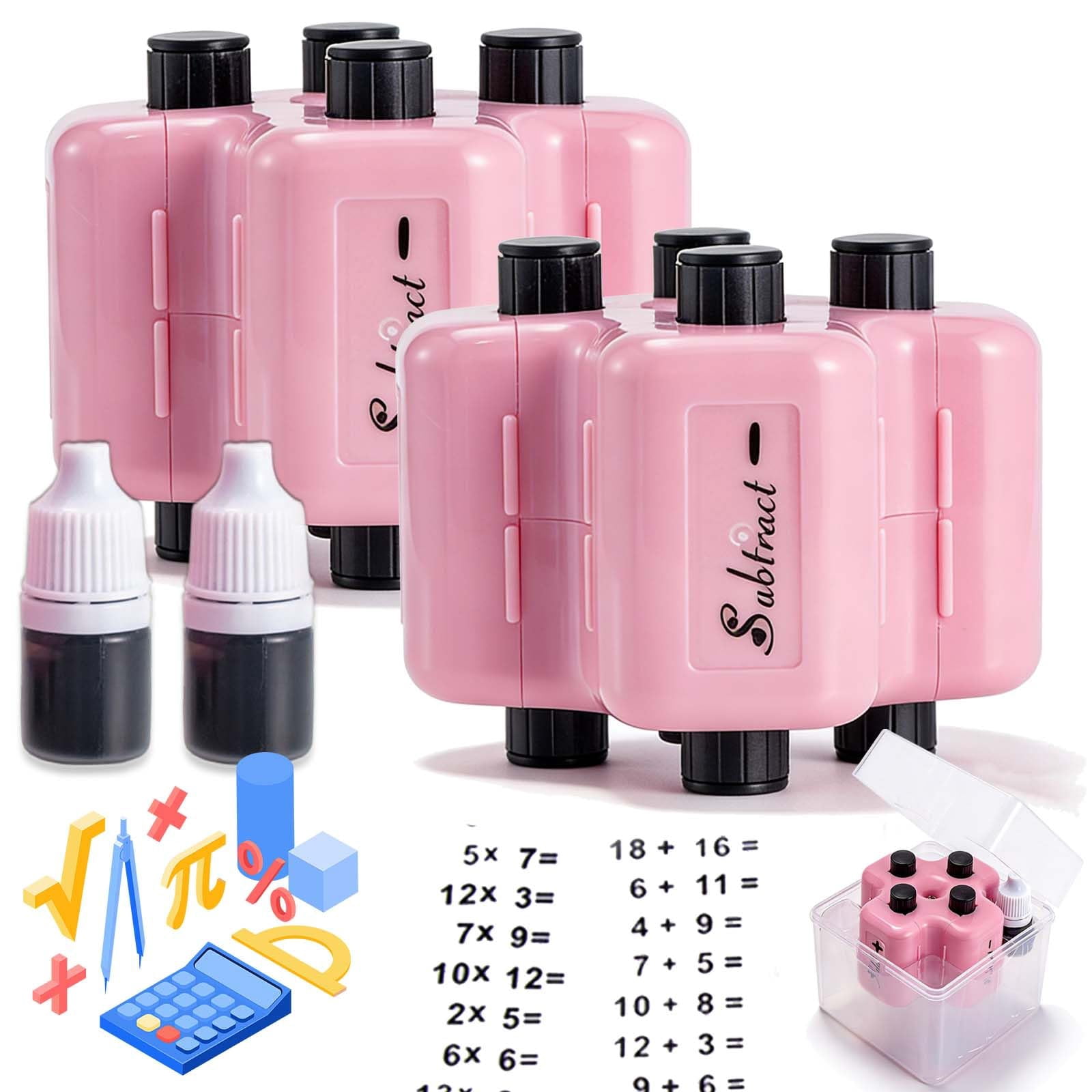 4-in-1 Math Practice Roller Stamp Set, Randomized Digital Addition ...