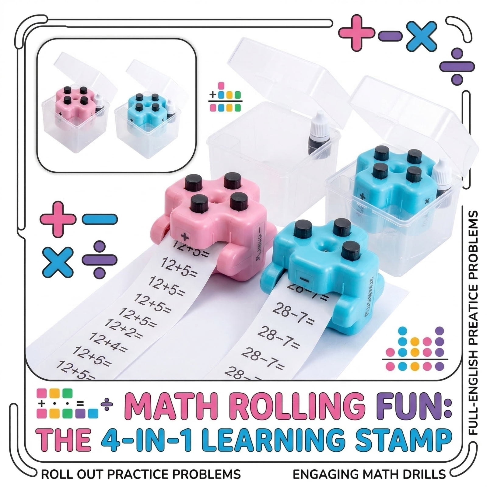 4-in-1 Math Roller Stamp, Digital Teaching Stamp for Addition ...