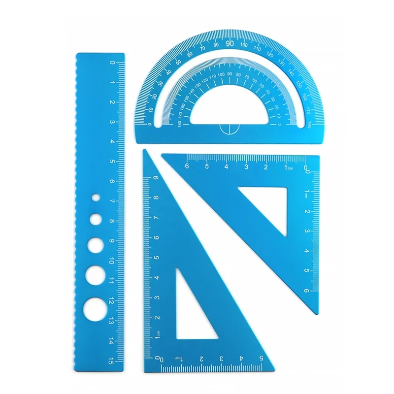 4 in 1 Metal Ruler Aluminum Alloy Angle Ruler Protractor Triangle Ruler ...