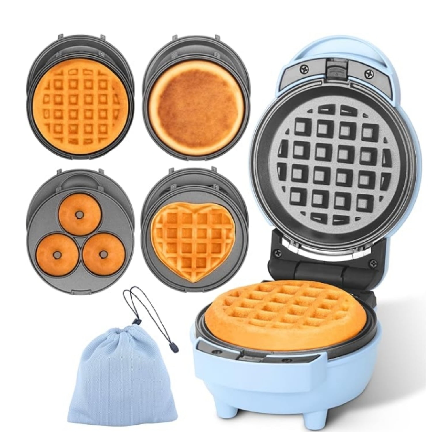 4 in 1 Mini Waffle Maker with Removable Plates, Set Includes Mini ...