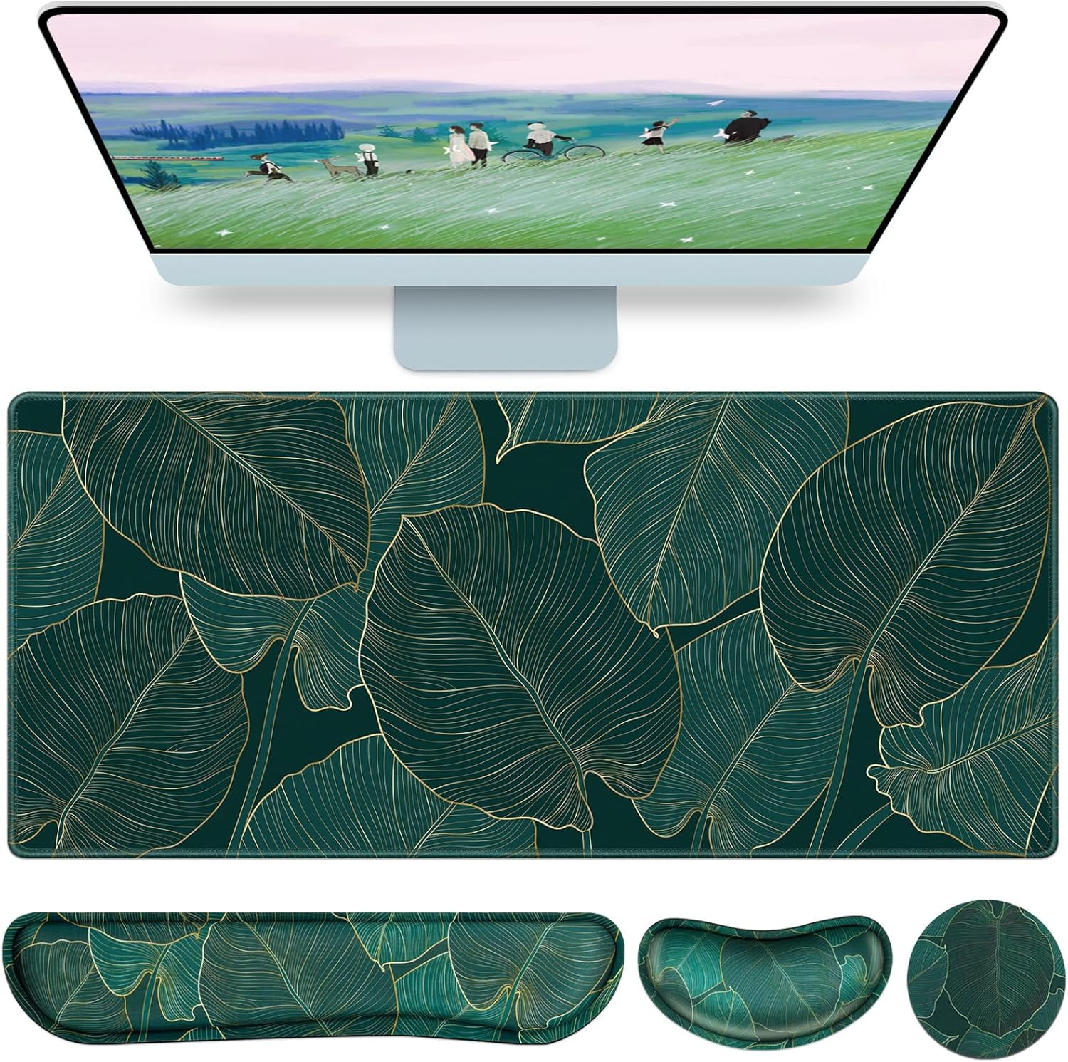 4-in-1 Mouse Pad with Wrist Rest Set,35.4×15.7in Large Mouse Pad ...