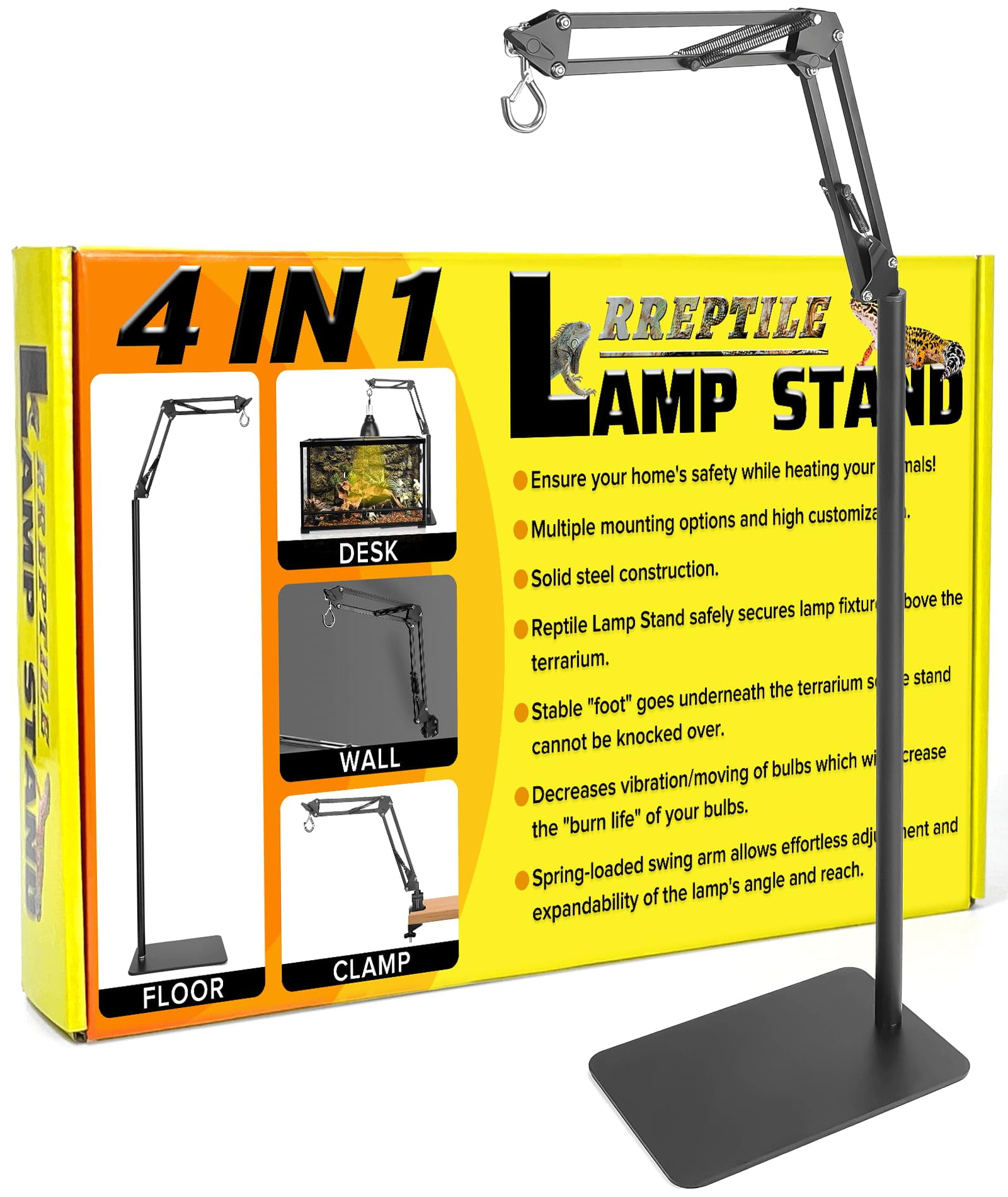 4-in-1 Multi-Function Reptile Light Stand | Fully Adjustable 72" Height ...