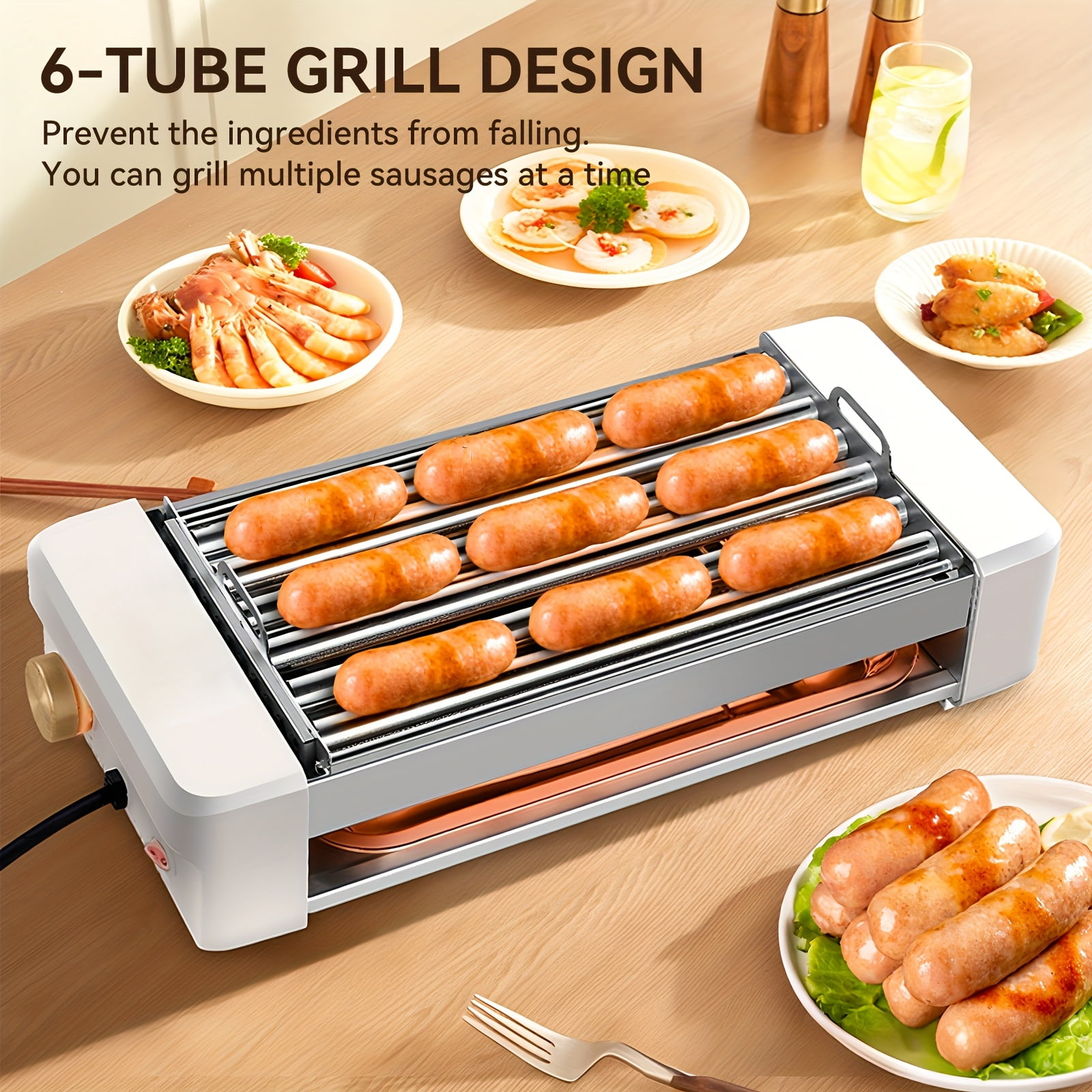 4-in-1 Multi-Functional Sausage & Hot Dog Roaster - Non-Stick Tabletop ...