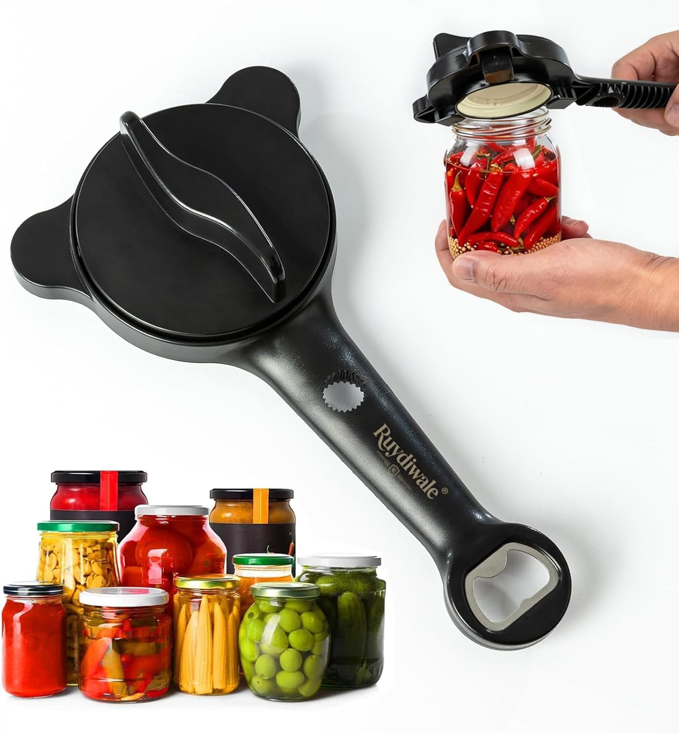 4-in-1 Multi-Purpose Jar Opener - Ergonomic Stainless Steel, Fits 1-3.5 ...