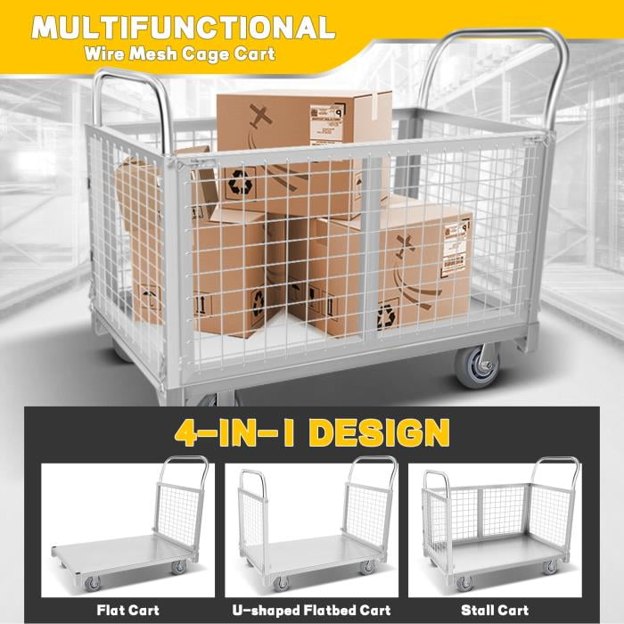 4-in-1 Multifunctional Heavy - Duty Wire Mesh Cage Cart with 360 ...