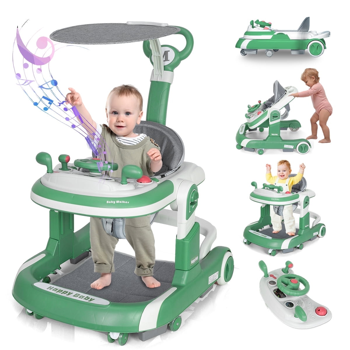 AJONALAA 4-in-1 Musical Infant Baby Walker with Wheels, Push Walker for ...