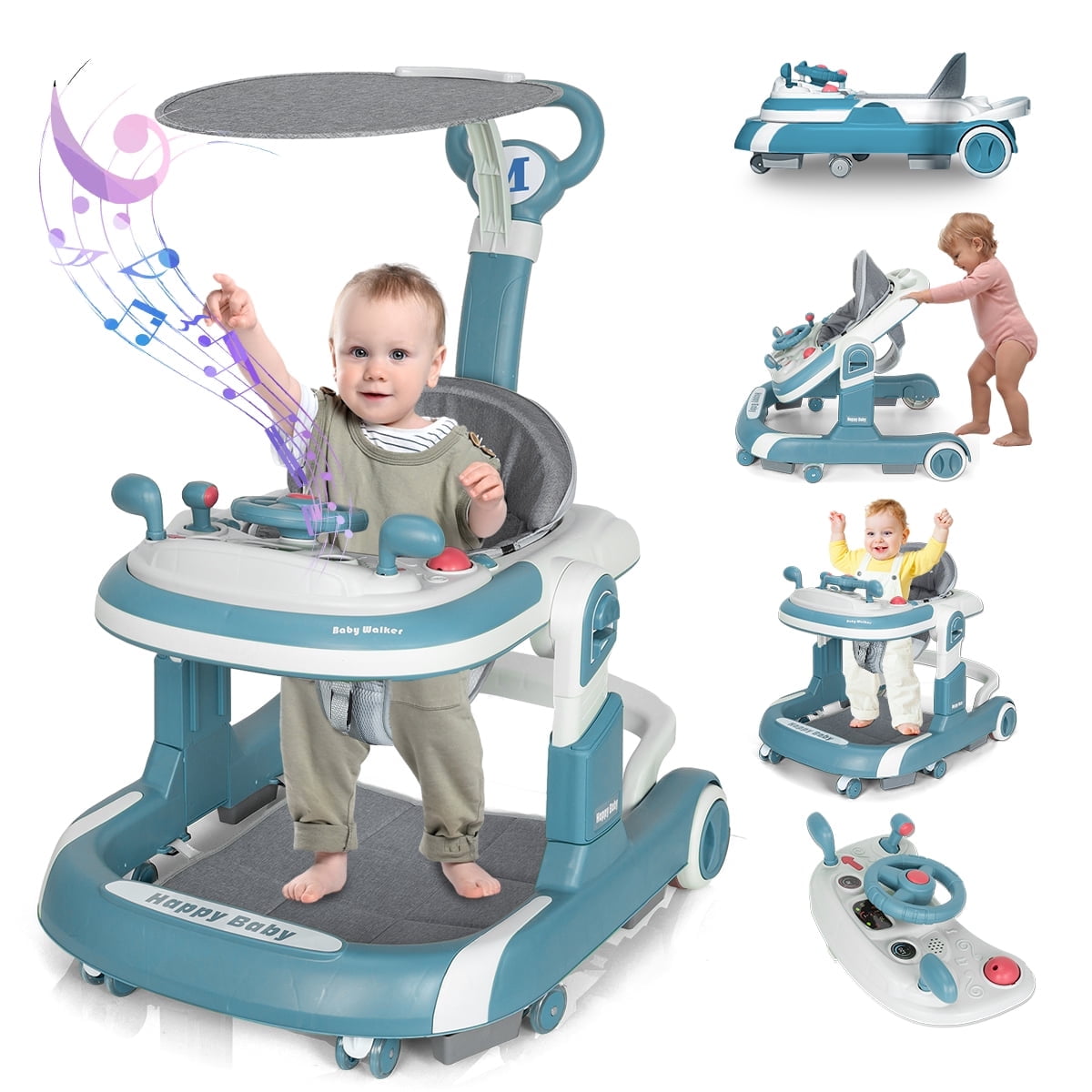 AJONALAA 4-in-1 Musical Infant Baby Walker with Wheels, Push Walker for ...